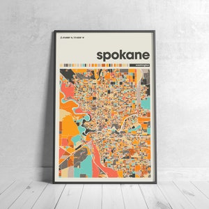 Spokane Washington Map Art Print – Colorful Minimalist Poster Wall Art ...