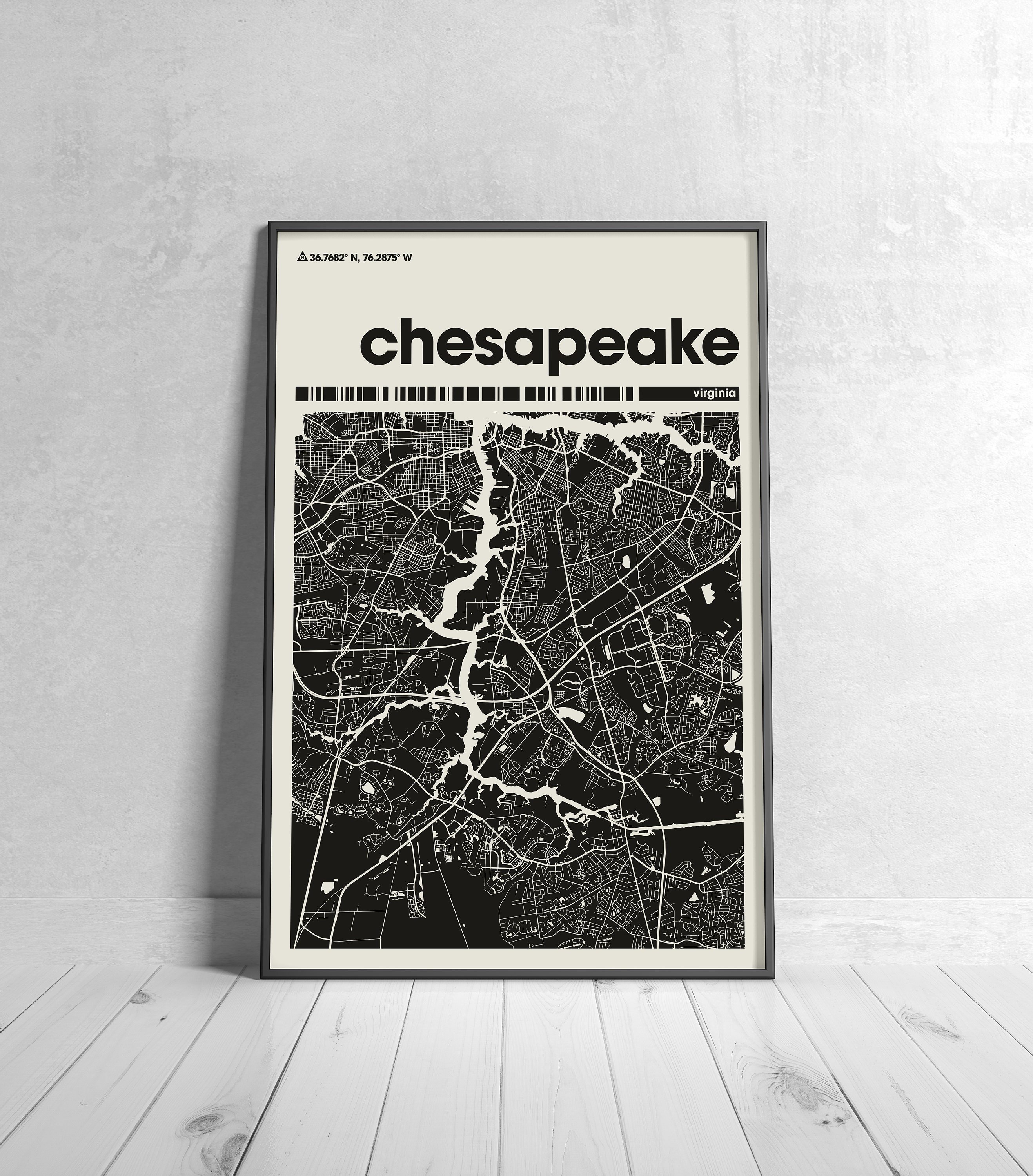 Chesapeake City Map, Virginia City Map, Minimalist City Map, Modern ...