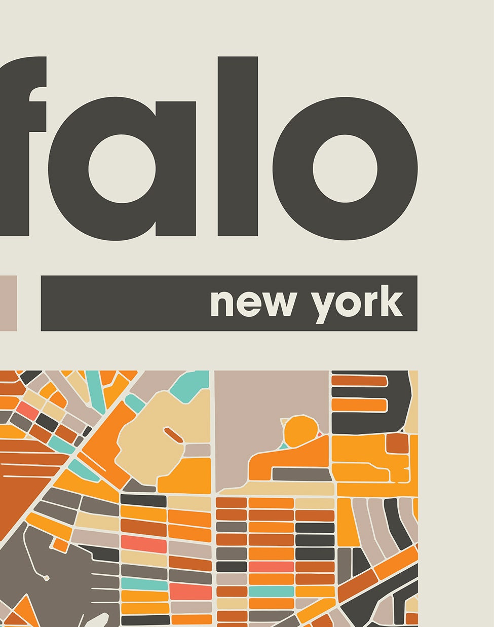 Buffalo Colorful Map, City of Buffalo Map, Buffalo Minimalist Map ...