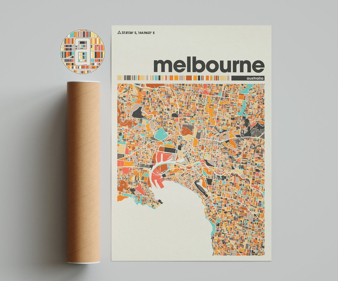 Melbourne Colorful Map, City of Melbourne Map, Melbourne Minimalist Map ...