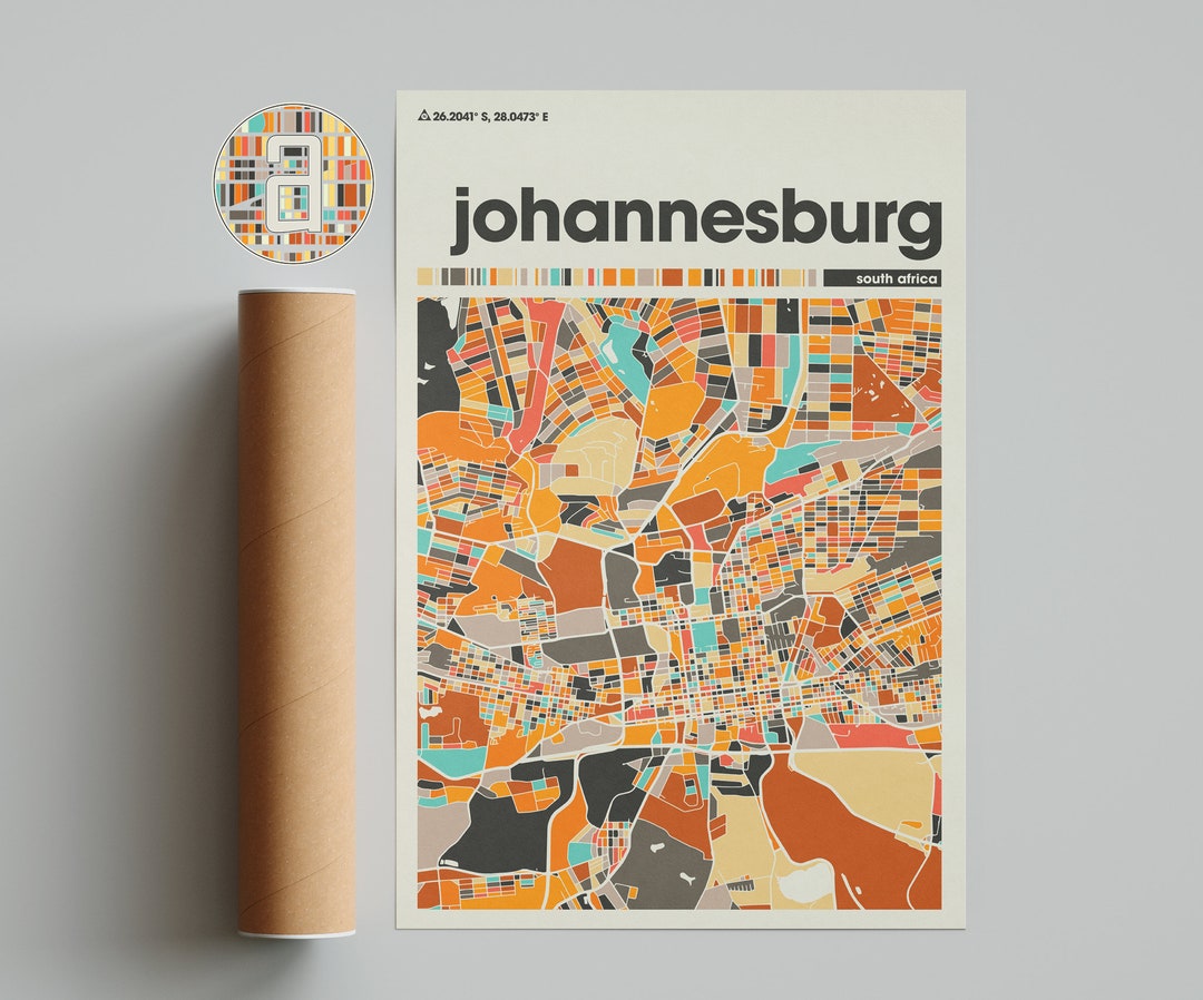 Johannesburg Colorful Map, Johannesburg Minimalist Map, Johannesburg ...