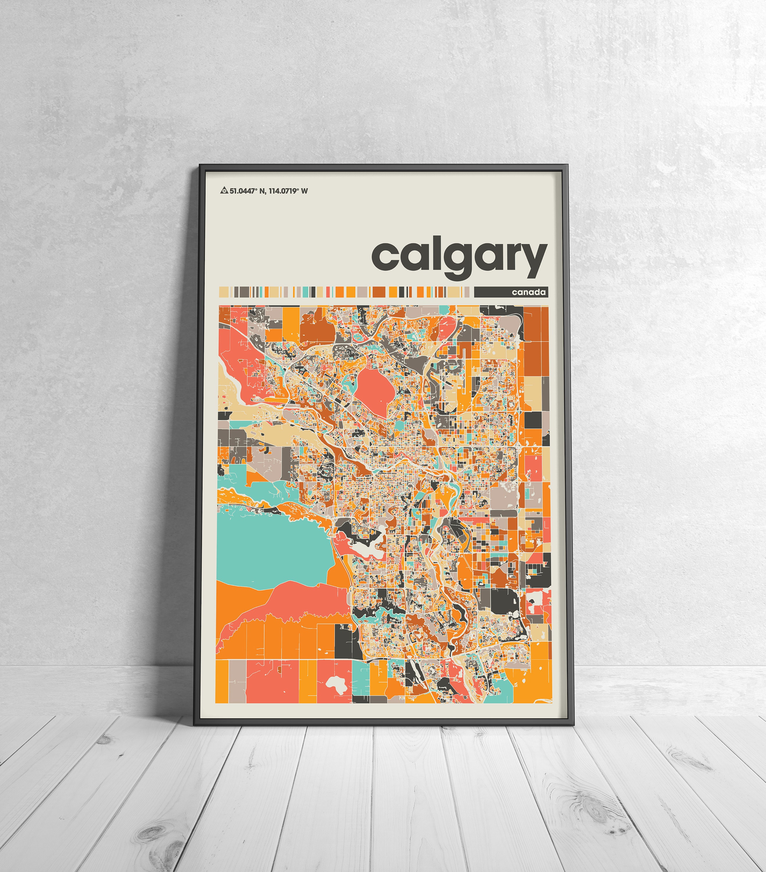 Calgary Colorful Map City of Calgary Map Calgary Minimalist - Etsy