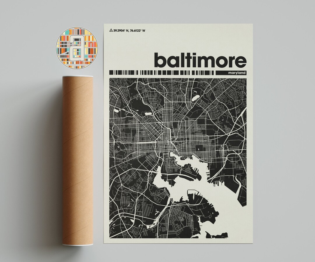 Baltimore City Map, Maryland City Map, Minimalist City Map, Modern City ...