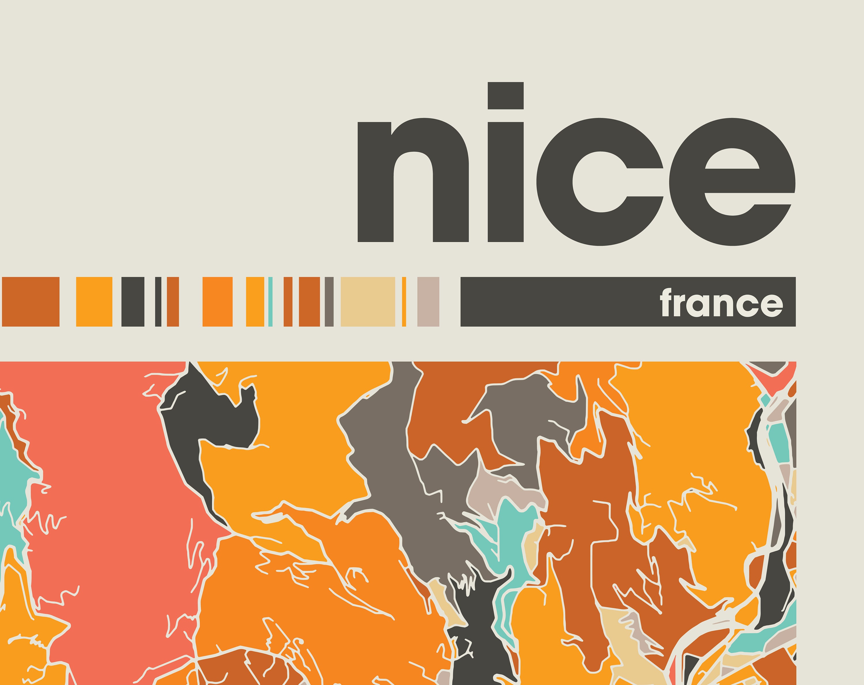 Nice, Colorful Map, City of Nice Map, Nice Minimalist Map, Nice Print ...