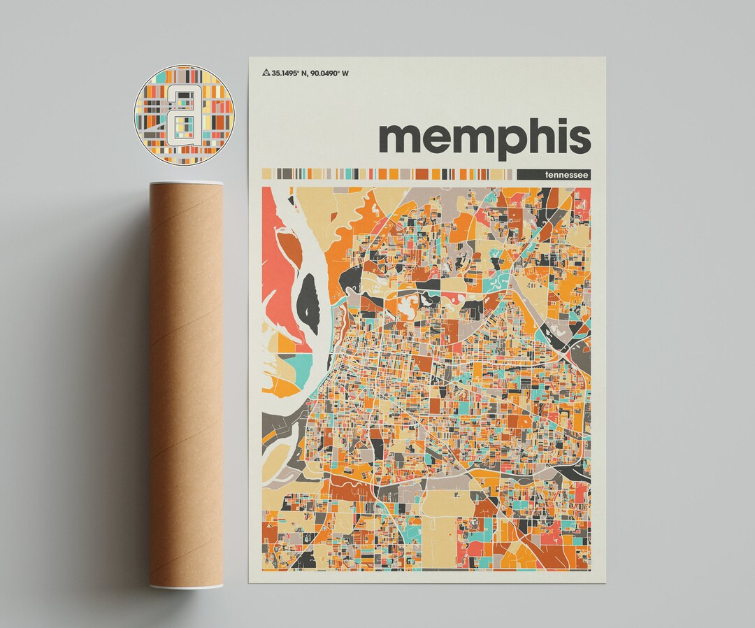 Memphis Colorful Map, City of Memphis Map, Memphis Minimalist Map ...