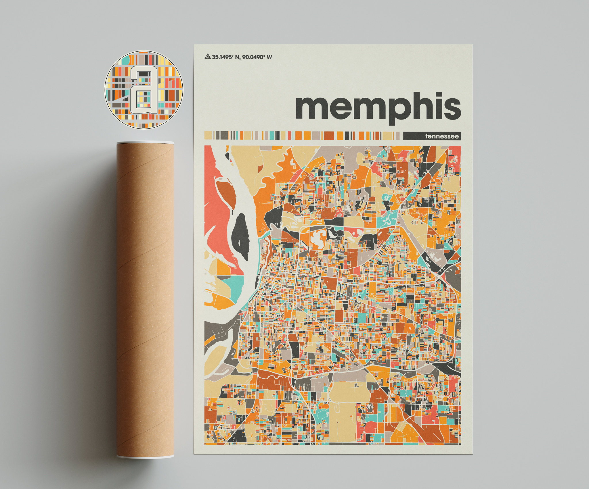 Memphis Colorful Map, City of Memphis Map, Memphis Minimalist Map ...