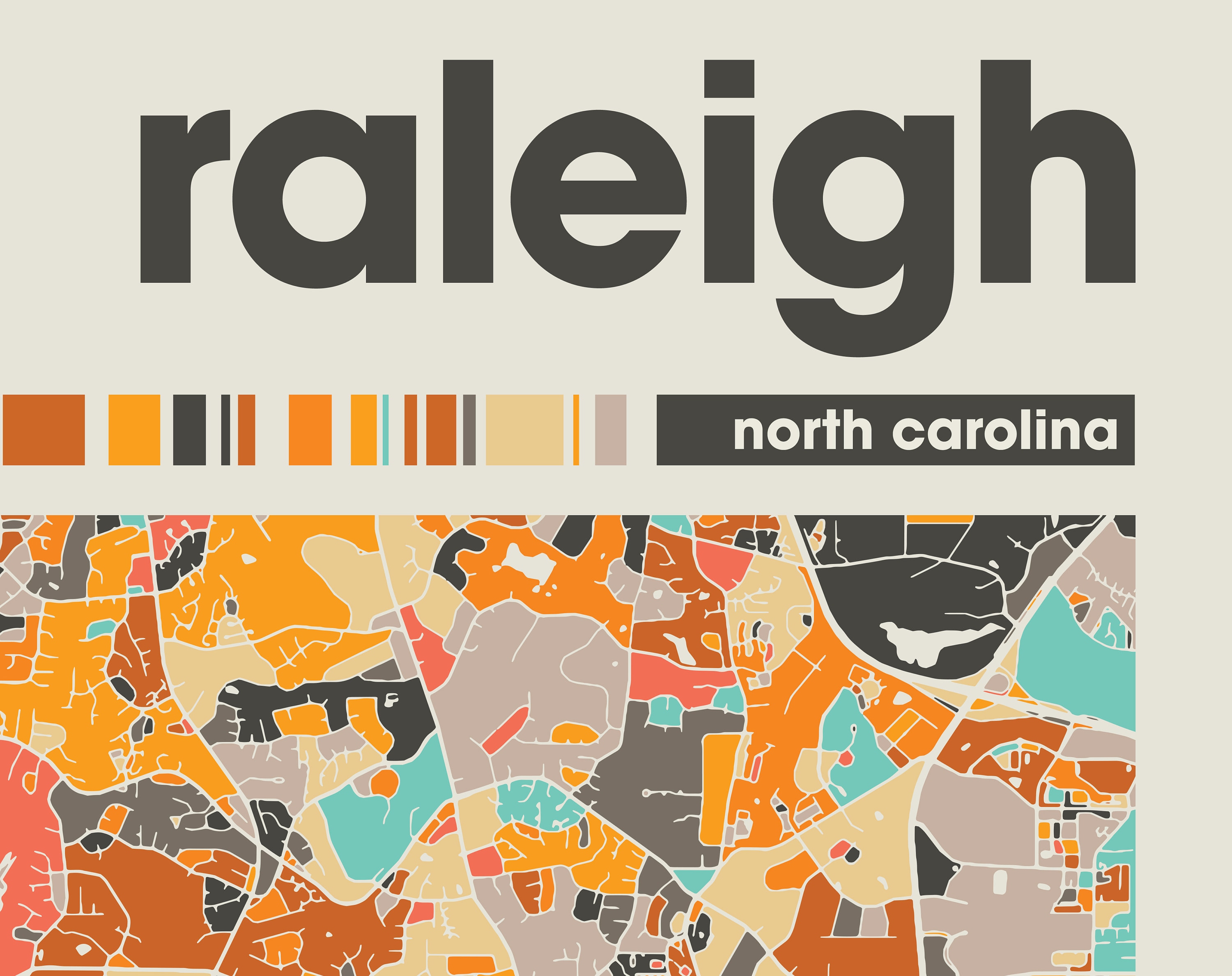 Raleigh Colorful Map City of Raleigh Map Raleigh Minimalist - Etsy ...