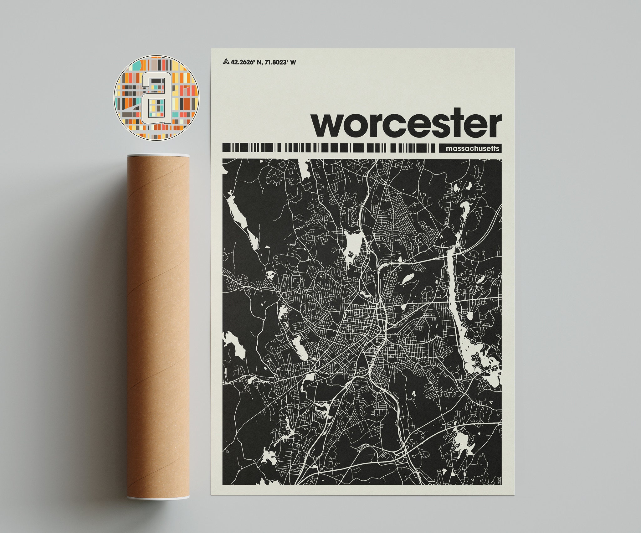 Worcester City Map Massachusetts City Map Minimalist City Map Modern ...