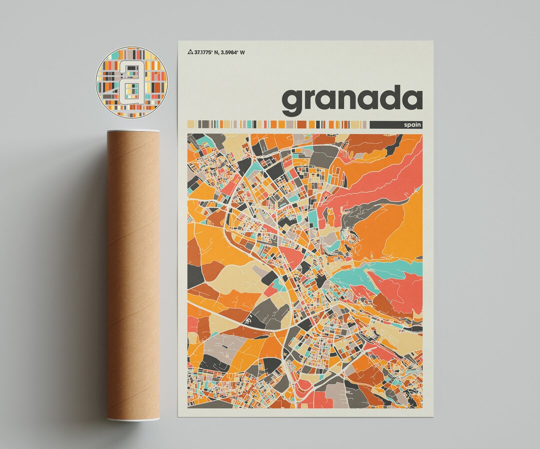 Granada Colorful Map City of Granada Map Granada Minimalist Map Granada ...