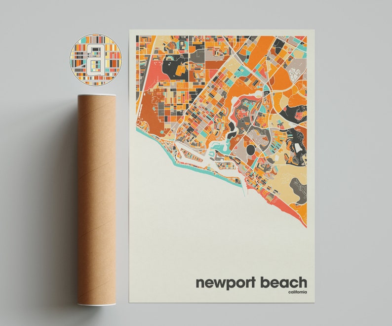 Newport Beach Map Print Colorful Map Minimalist Newport - Etsy