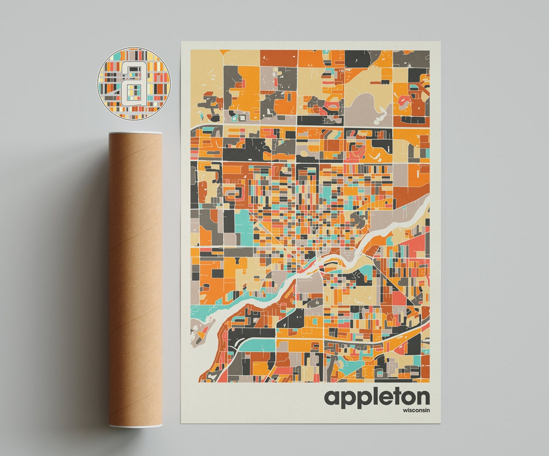 Appleton Map Print, Colorful Map, Minimalist Appleton Print, Wisconsin ...