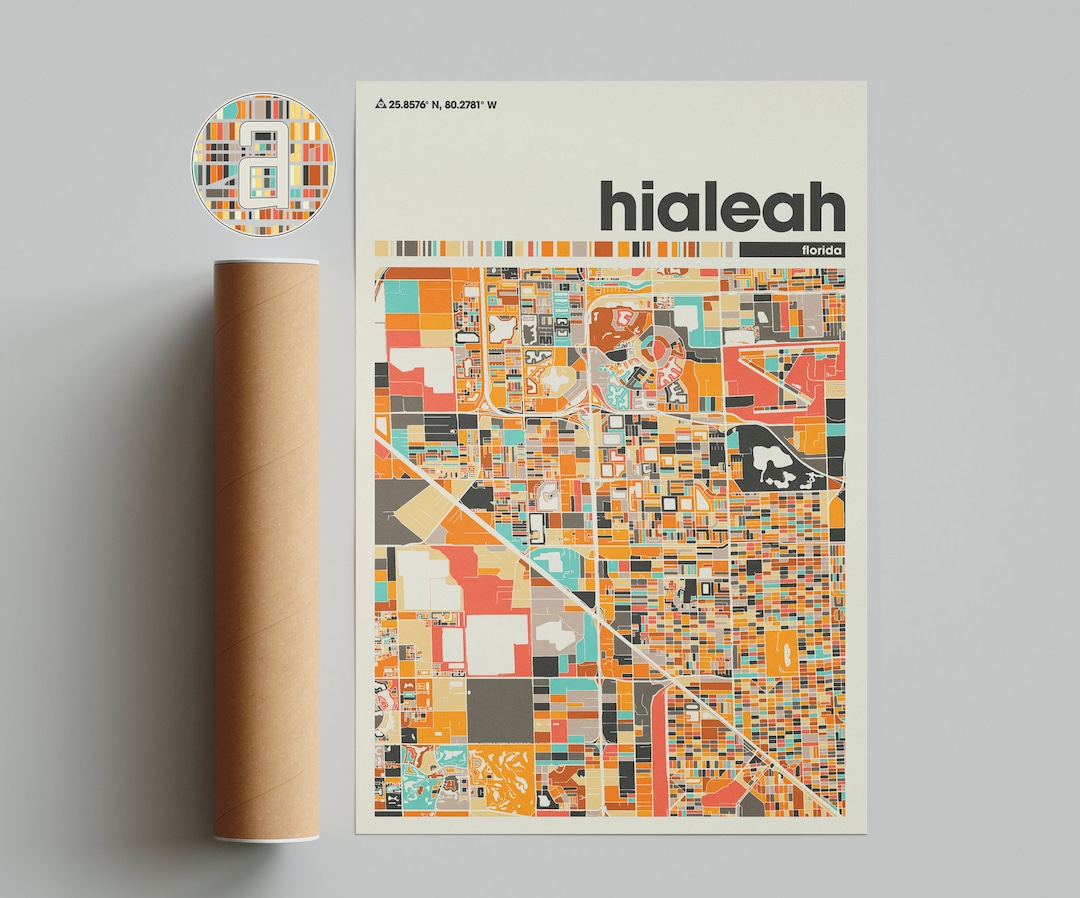 Hialeah, Colorful Map, City of Hialeah Map, Hialeah Minimalist Map ...