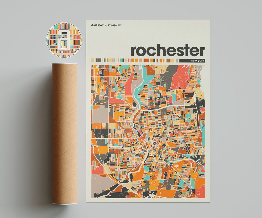 Mapa colorido de Rochester, mapa de la ciudad de Rochester, mapa de ...