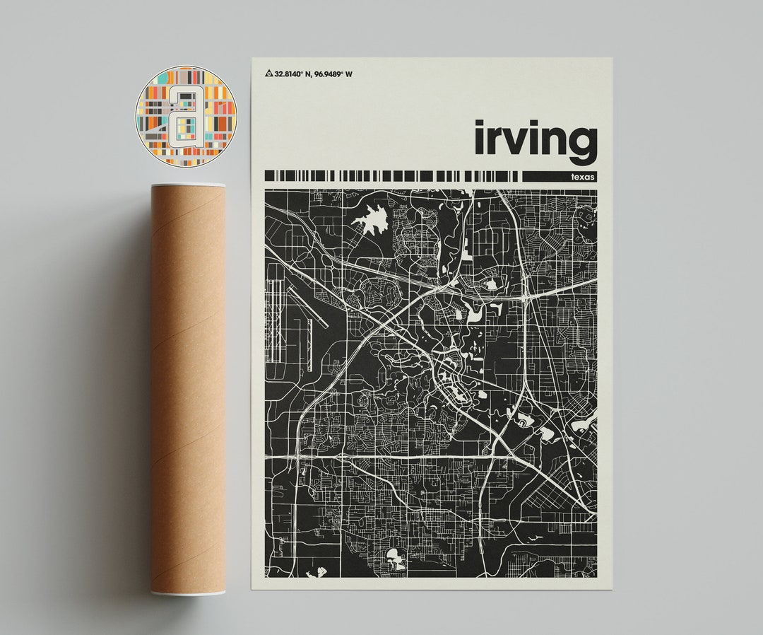 Irving City Map, Texas City Map, Minimalist City Map, Modern City Map ...