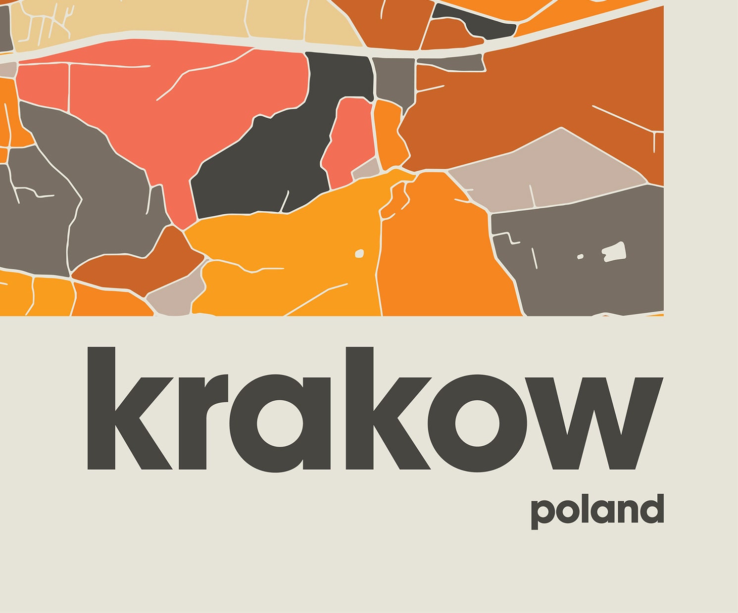 Kraków Map Print, Colorful Map, Minimalist Kraków Print, Poland City ...
