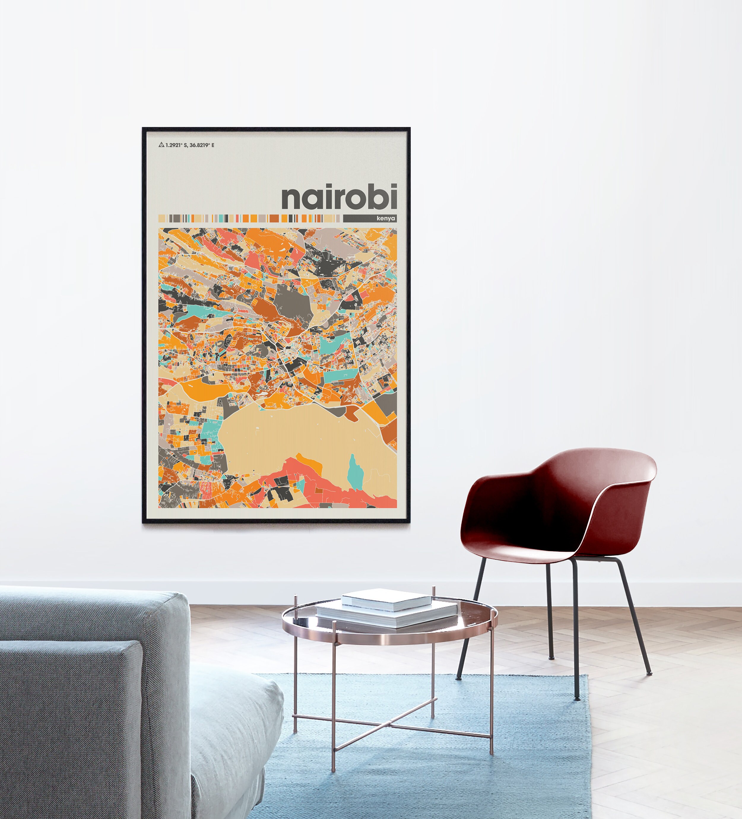 Nairobi Colorful Map, City of Nairobi Map, Nairobi Minimalist Map ...