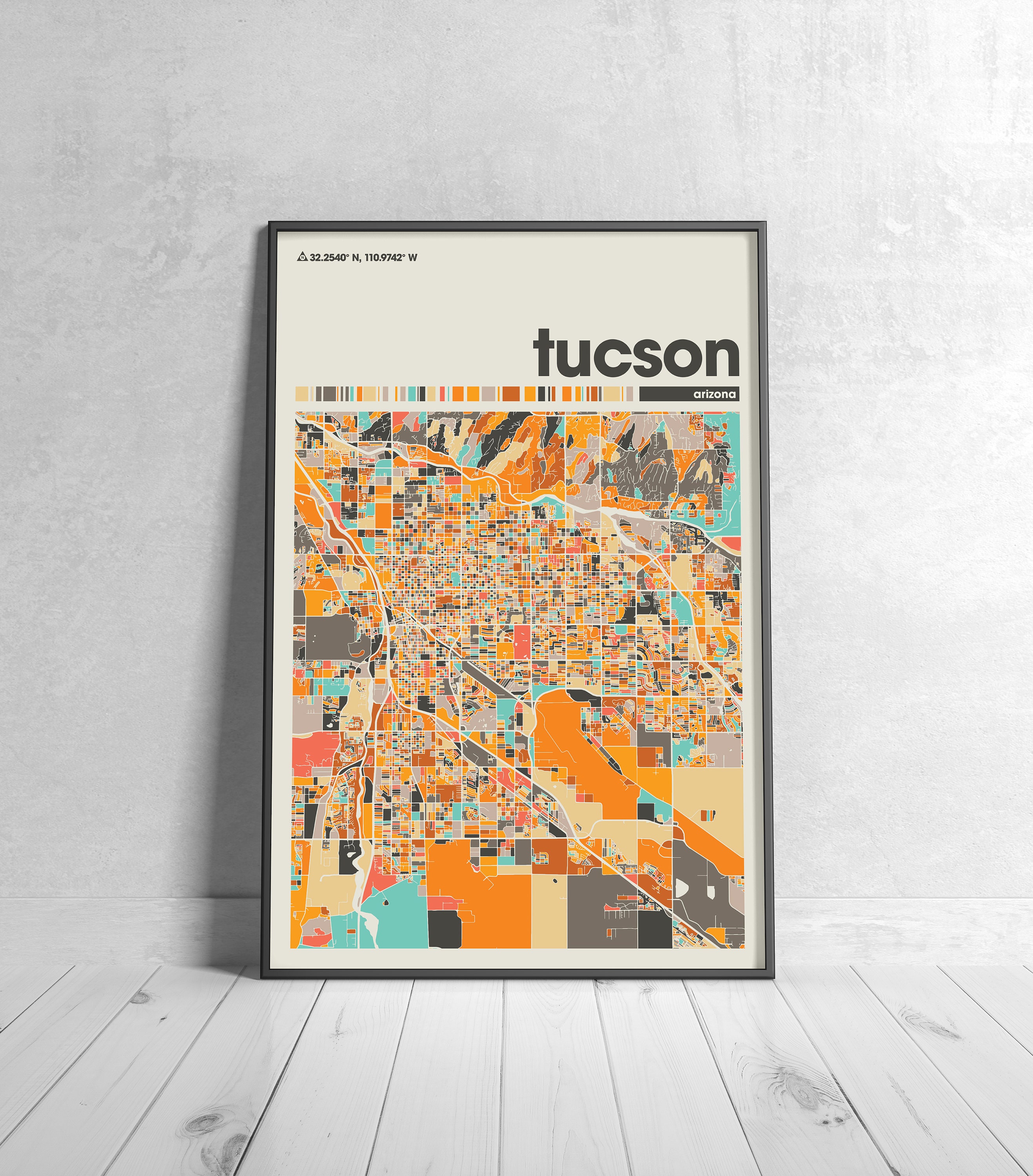 Tucson Colorful Map, City of Tucson Map, Tucson Minimalist Map, Tucson ...