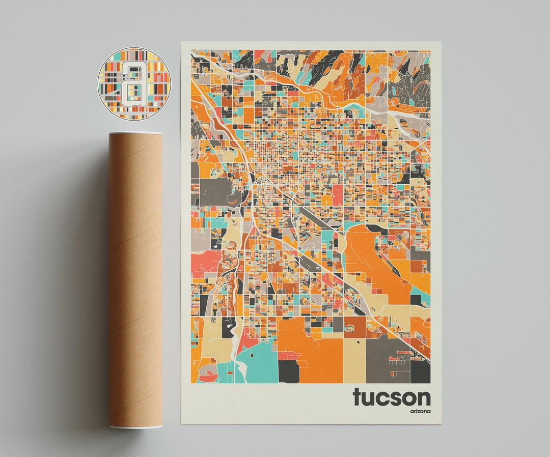 Tucson Map Print, Colorful Map, Minimalist Tucson Print, Arizona City ...