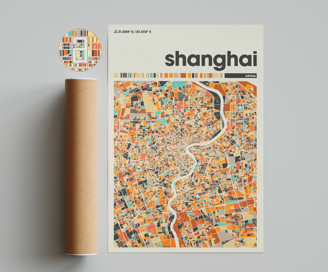 Shanghai Colorful Map, City of Shanghai Map, Shanghai Minimalist Map ...