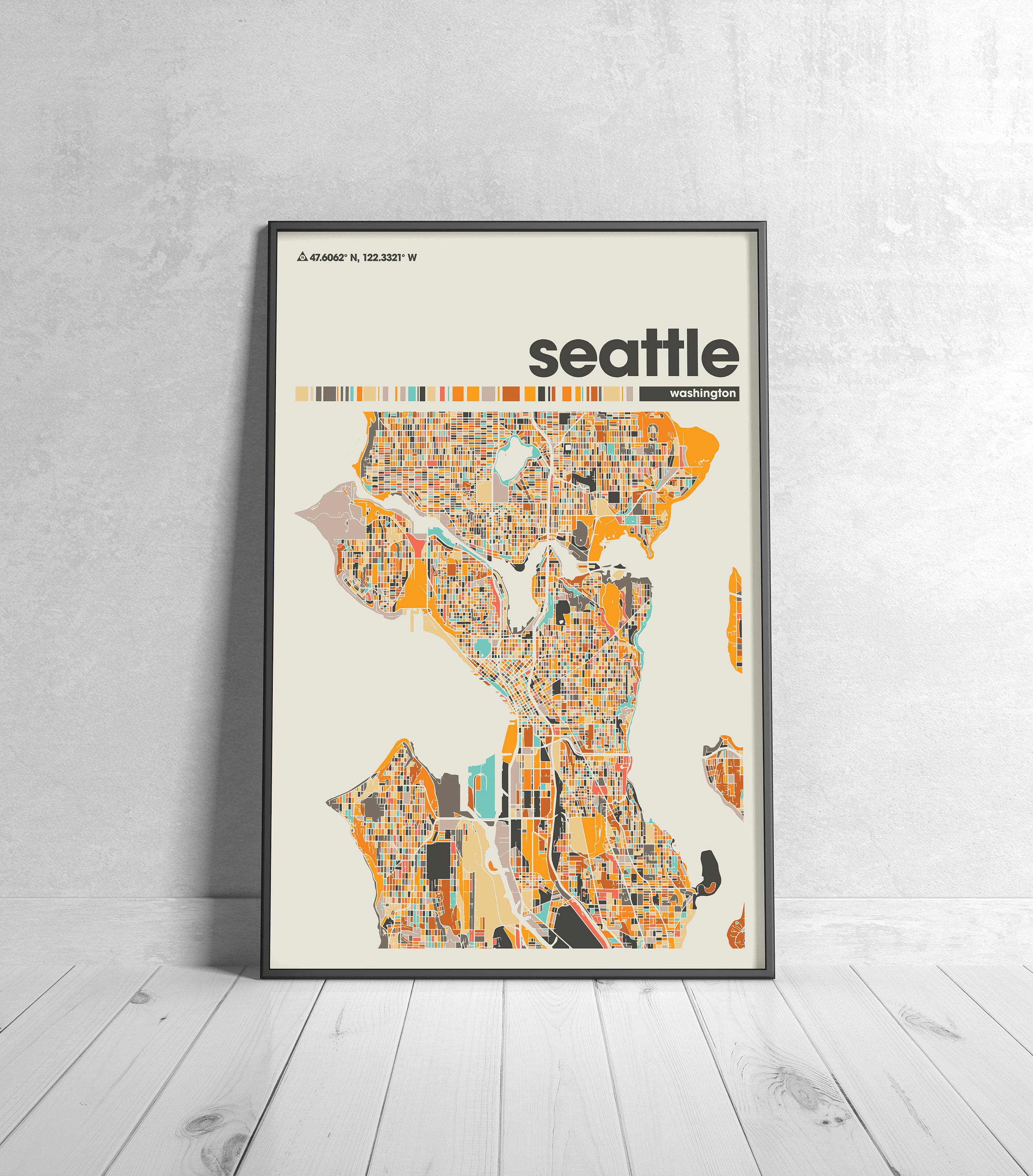 Seattle Colorful Map, City of Seattle Map, Seattle Minimalist Map ...