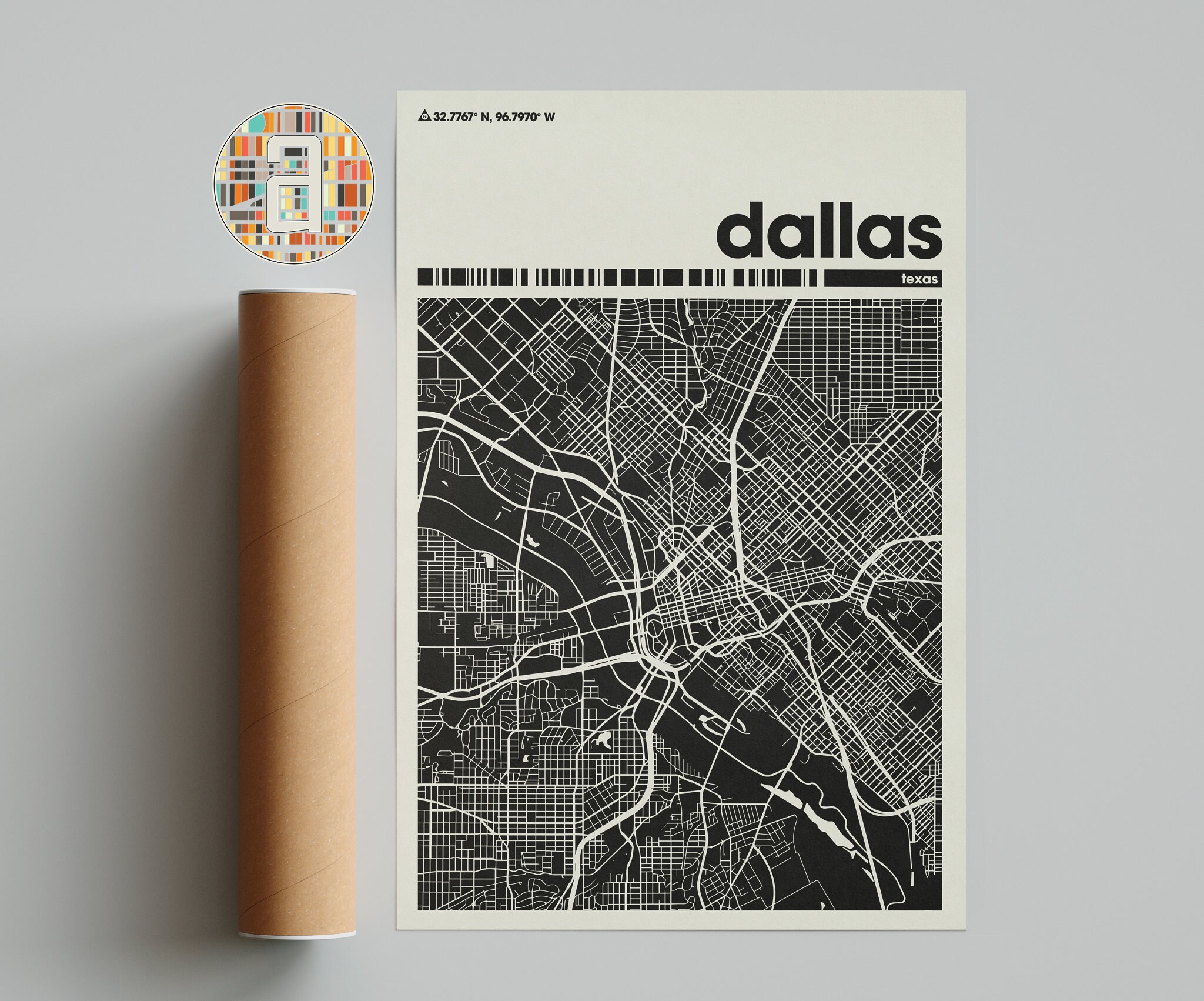 Dallas Map Print, Colorful Map, Minimalist Dallas Print, Texas City Map ...