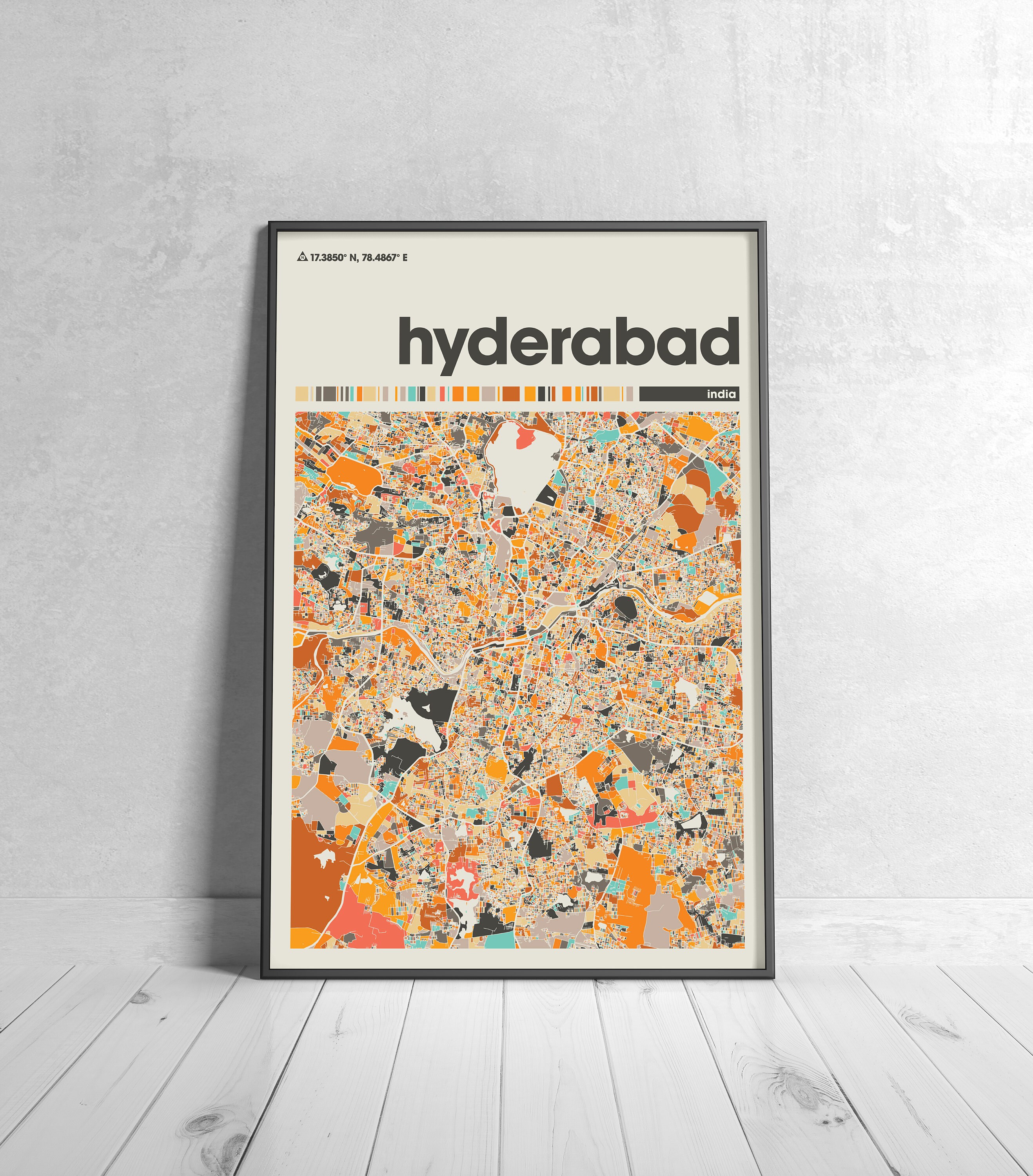 Hyderabad Colorful Map, City of Hyderabad Map, Hyderabad Minimalist Map ...