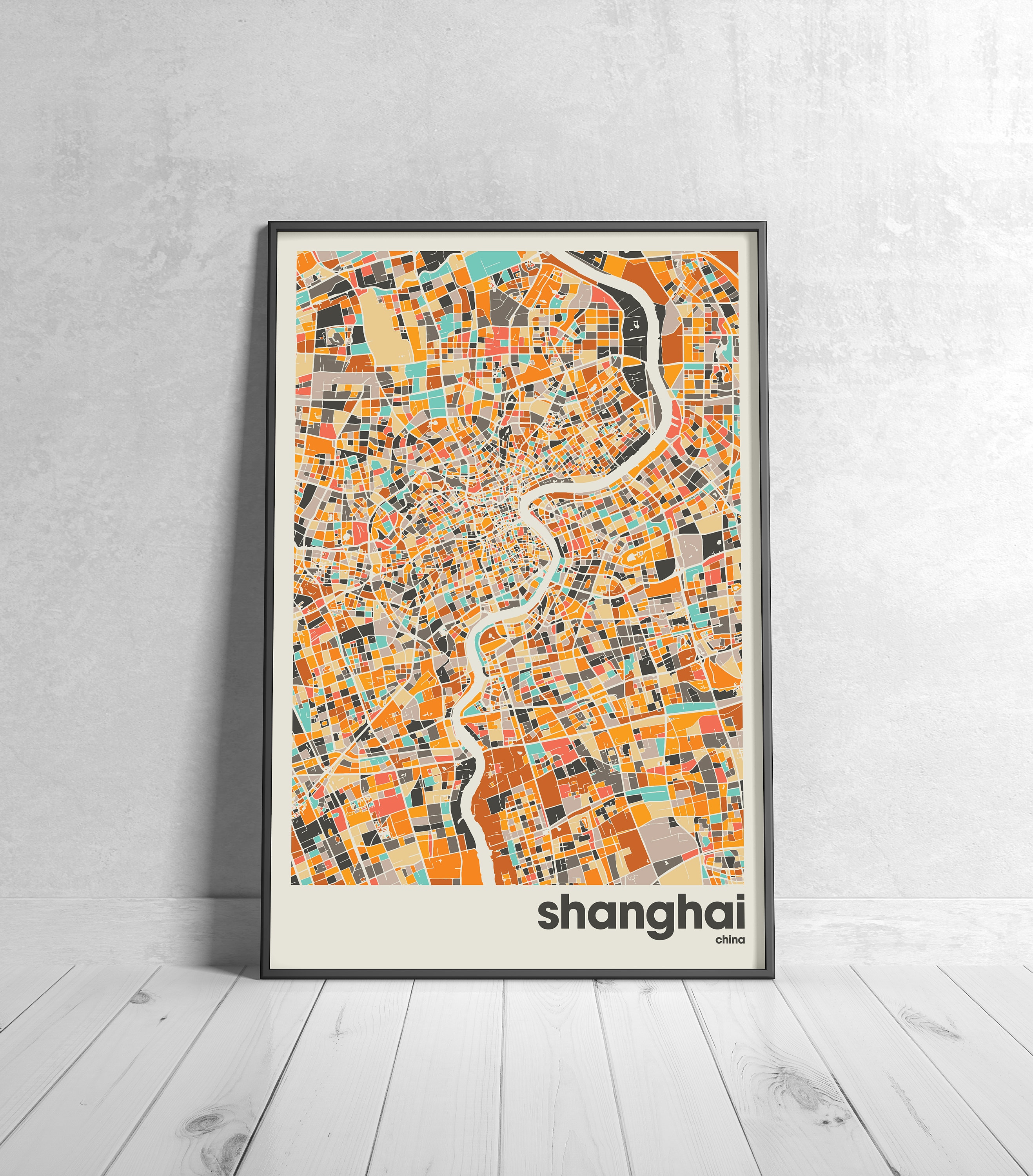 Shanghai Map Print, Colorful Map, Minimalist Shanghai Print, China City ...