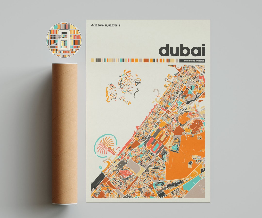 Dubai Colorful Map, City of Dubai Map, Dubai Minimalist Map, Dubai ...