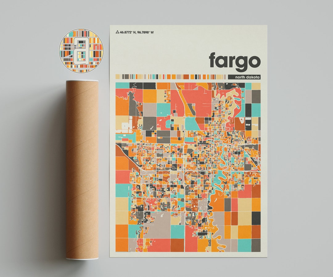 Fargo Colorful Map City of Fargo Map Fargo Minimalist Map Fargo Print ...