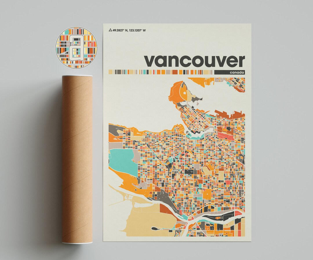 Vancouver Colorful Map, City of Vancouver Map, Vancouver Minimalist Map ...