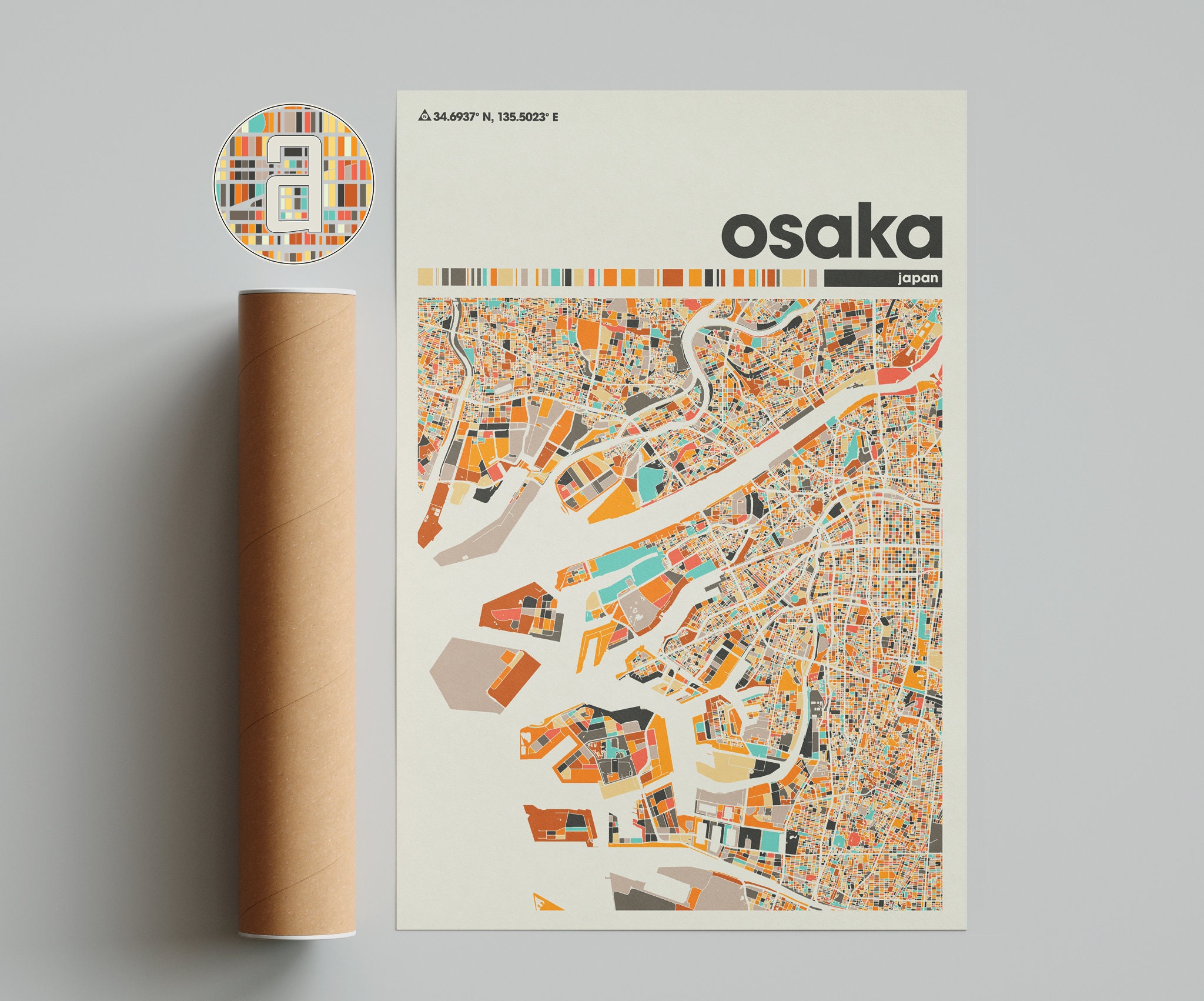Osaka Colorful Map, City of Osaka Map, Osaka Minimalist Map, Osaka ...