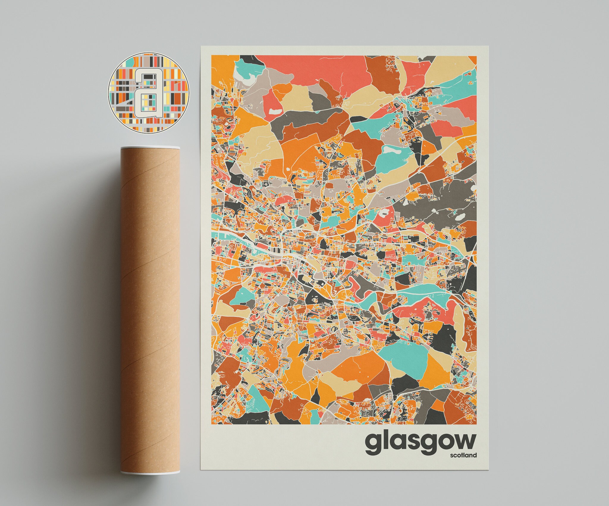 Glasgow Map Print, Colorful Map, Minimalist Glasgow Print, Scotland ...