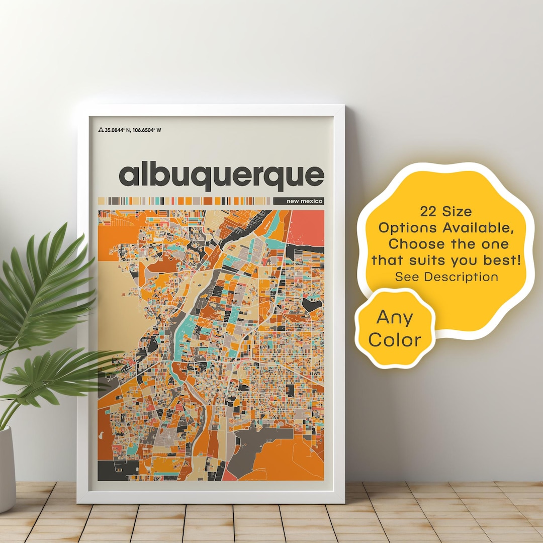 Albuquerque City Map New Mexico City Map Wall Art, Printable Urban Map Decor, NM Geographic ...