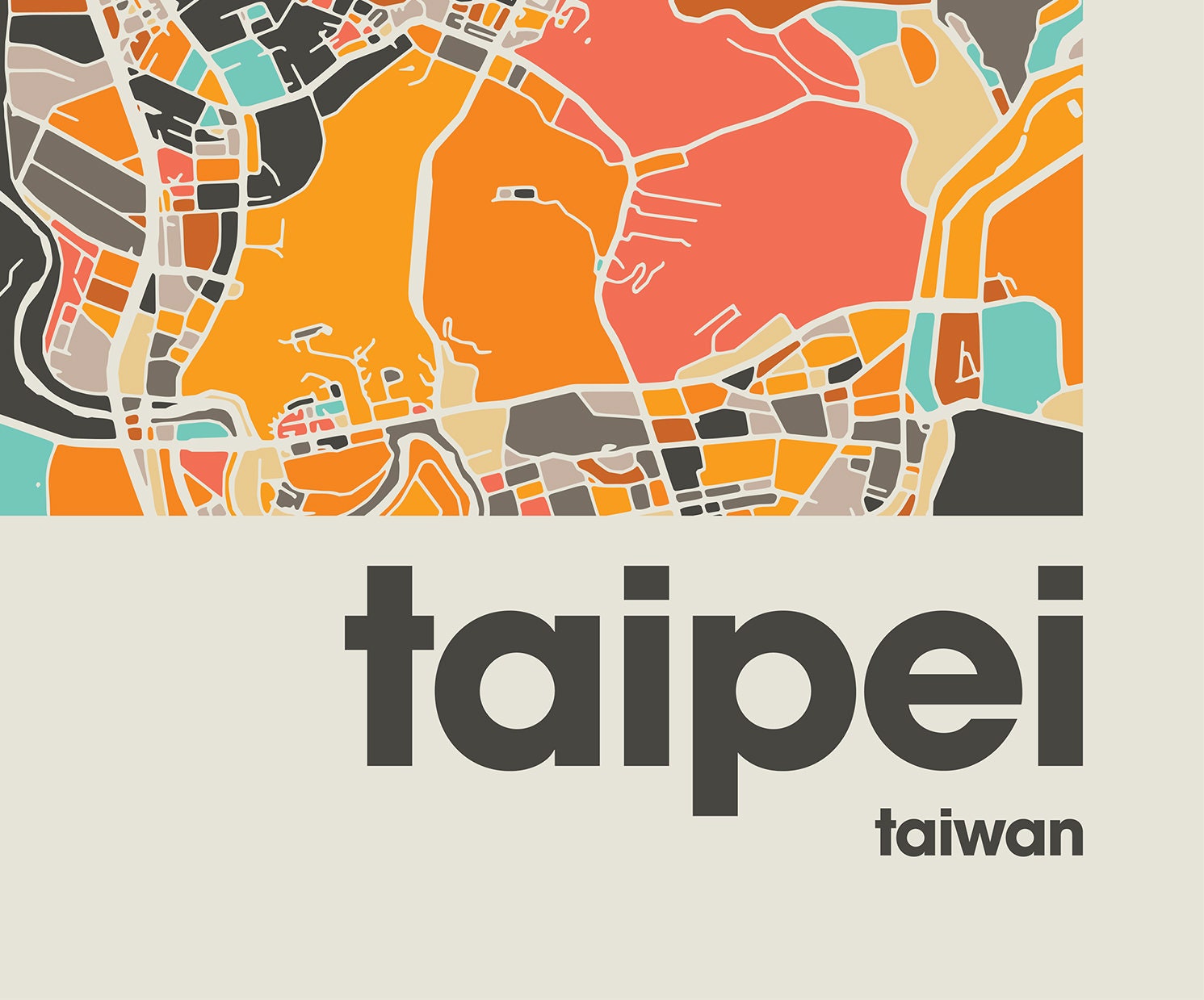 Taipei Map Print, Colorful Map, Minimalist Taipei Print, Taiwan City ...