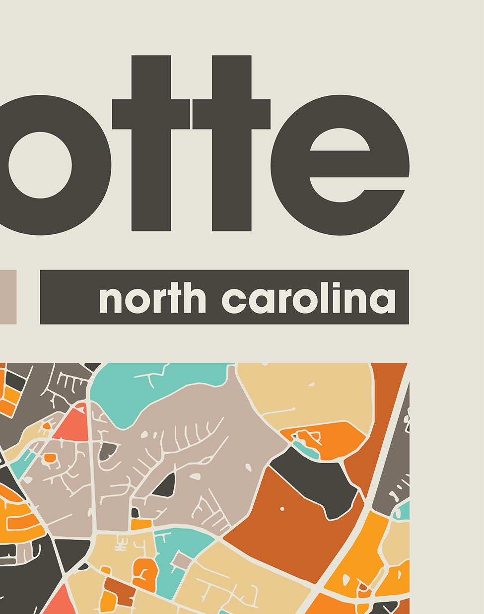 Charlotte Colorful Map, City of Charlotte Map, Charlotte Minimalist Map ...