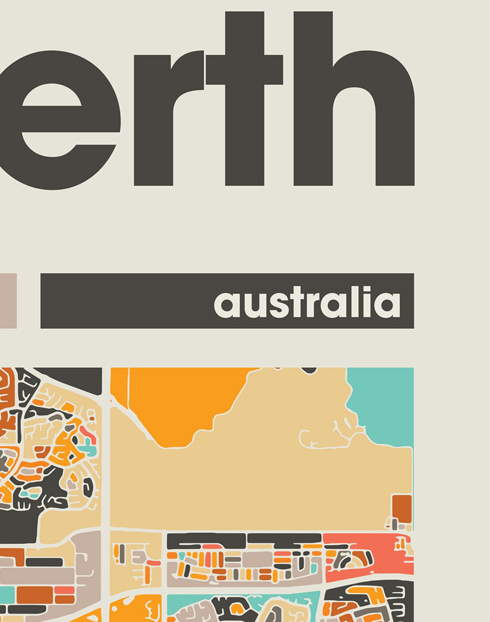 Perth Colorful Map, City of Perth Map, Perth Minimalist Map, Perth ...