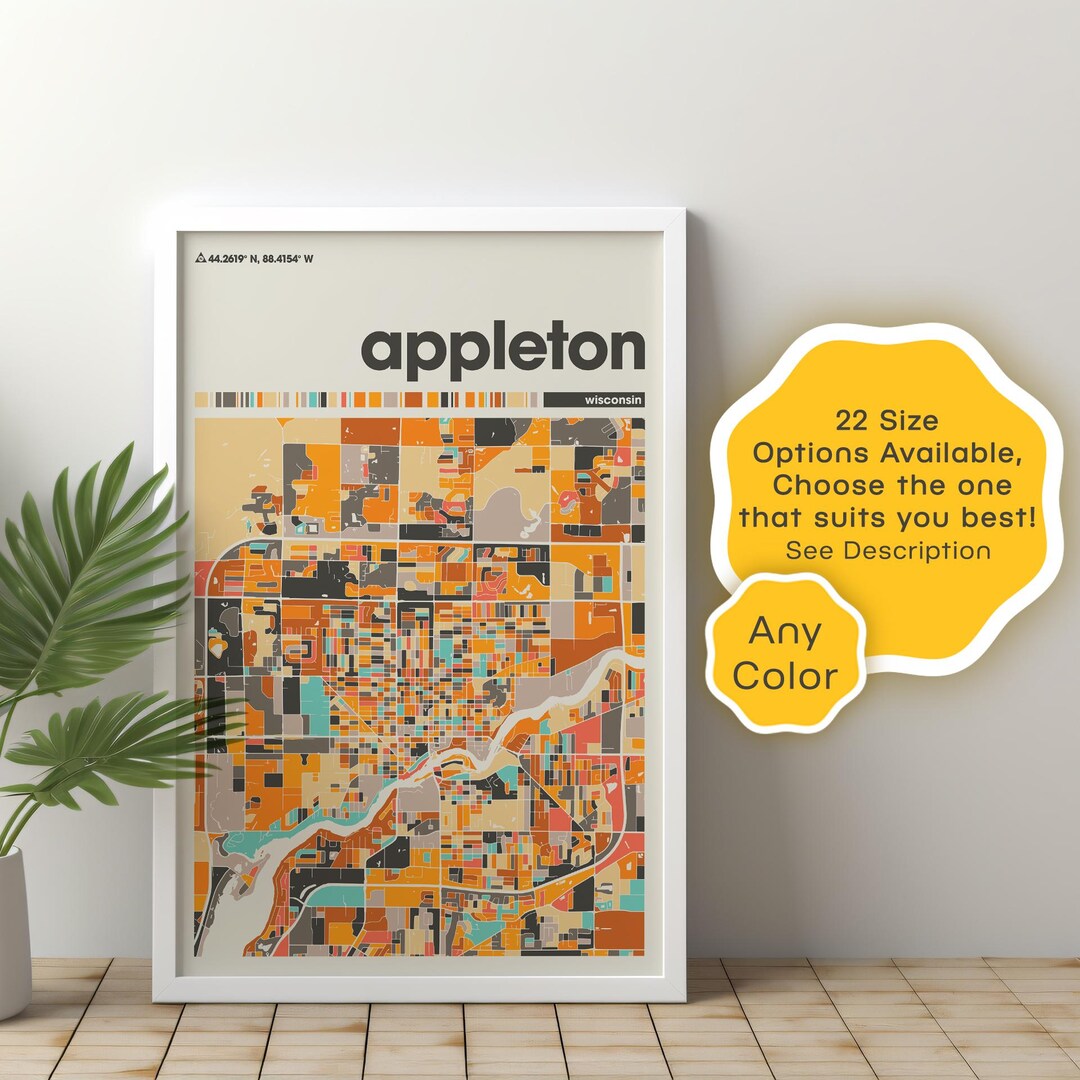 Appleton Wisconsin City Map Digital Download Printable Wall Art ...