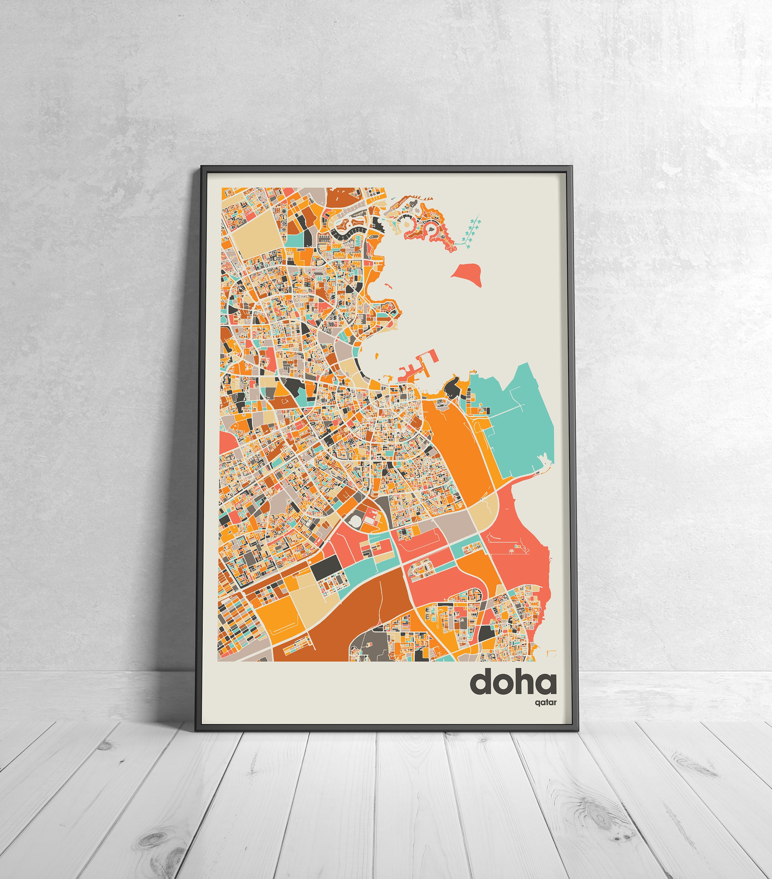 Doha Map Print, Colorful Map, Minimalist Doha Print, Qatar City Map ...