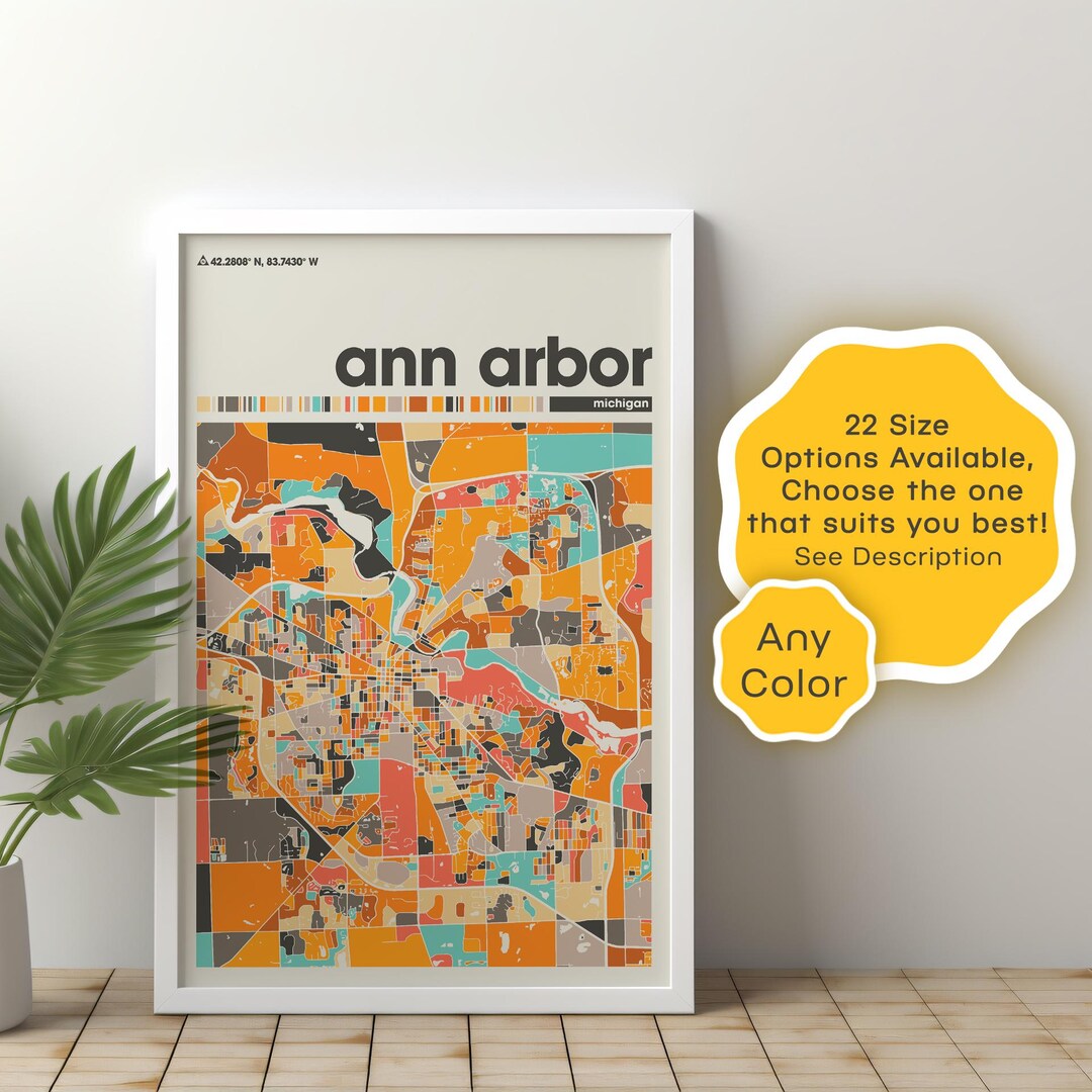 Ann Arbor Map Michigan Print Digital Download, Ann Arbor Poster Wall ...