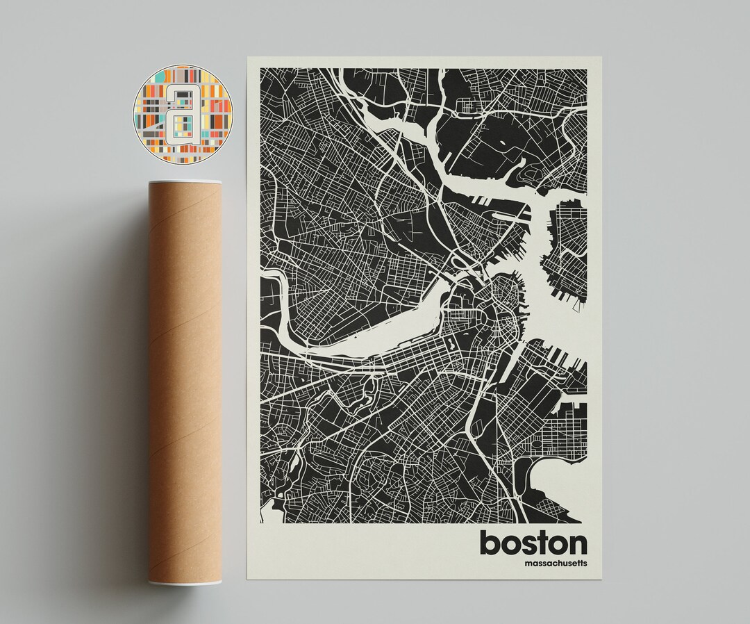 Boston Colorful Map, City of Boston Map, Boston Minimalist Map, Boston ...