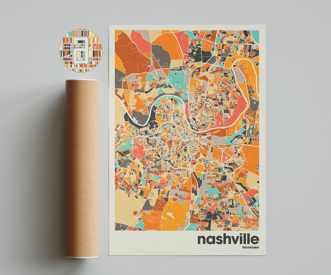 Nashville Map Print, Colorful Map, Minimalist Nashville Print ...