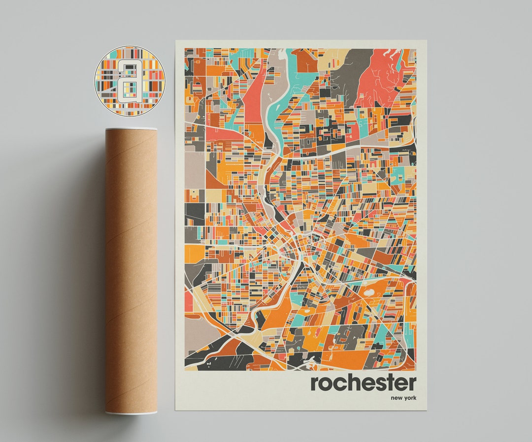Rochester Map Print, Colorful Map, Minimalist Rochester Print, New York ...