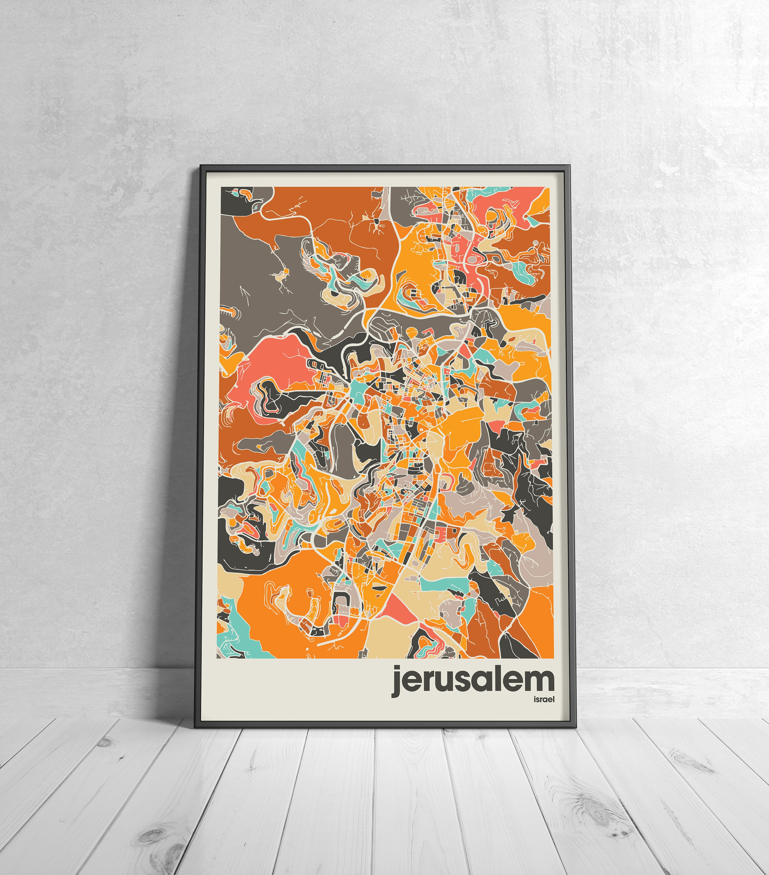 Jerusalem City Map, Israel City Map, Minimalist City Map, Modern City ...