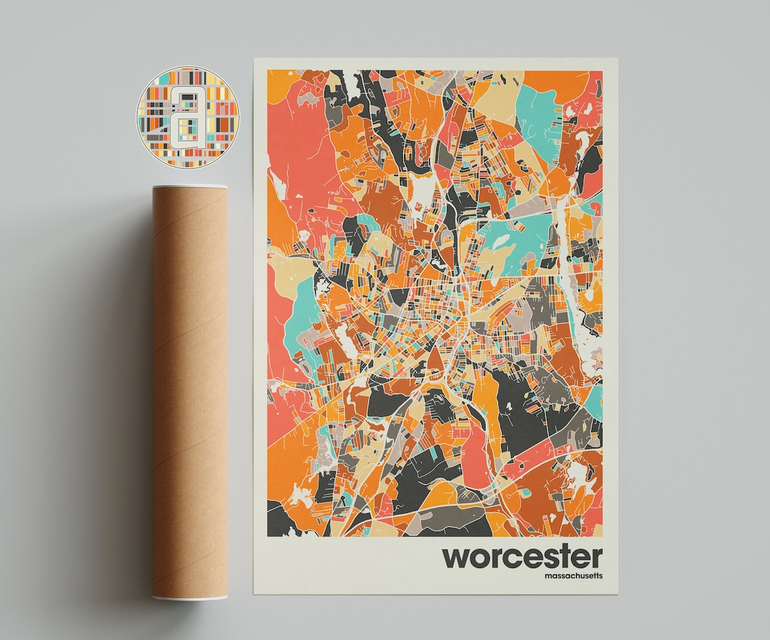 Worcester Map Print Colorful Map Minimalist Worcester Print ...