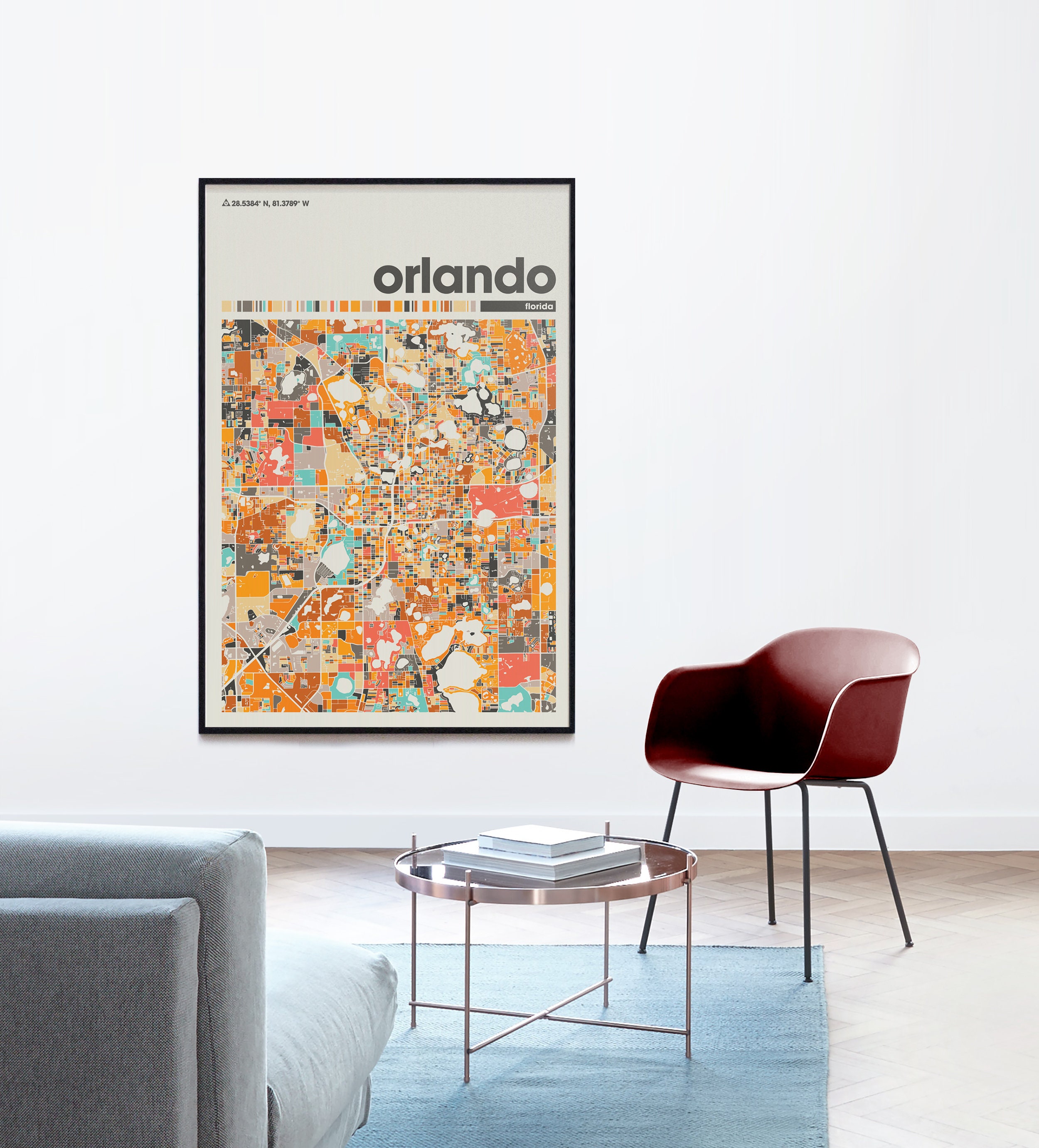 Orlando Colorful Map, City of Orlando Map, Orlando Minimalist Map ...