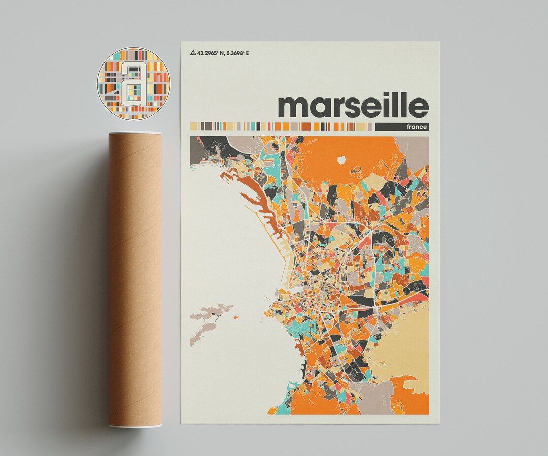 Mapa colorido de Marsella, Mapa de la ciudad de Marsella, Mapa ...