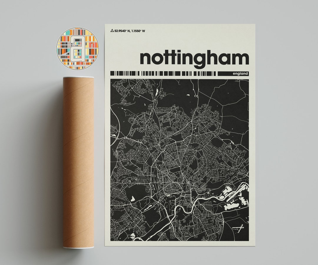 Nottingham City Map, England City Map, United Kingdom Minimalist City ...