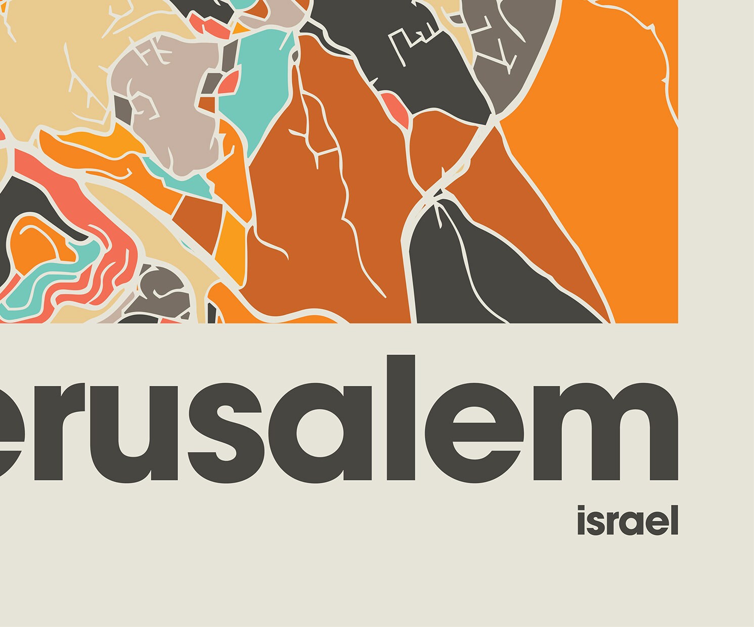Jerusalem City Map, Israel City Map, Minimalist City Map, Modern City ...