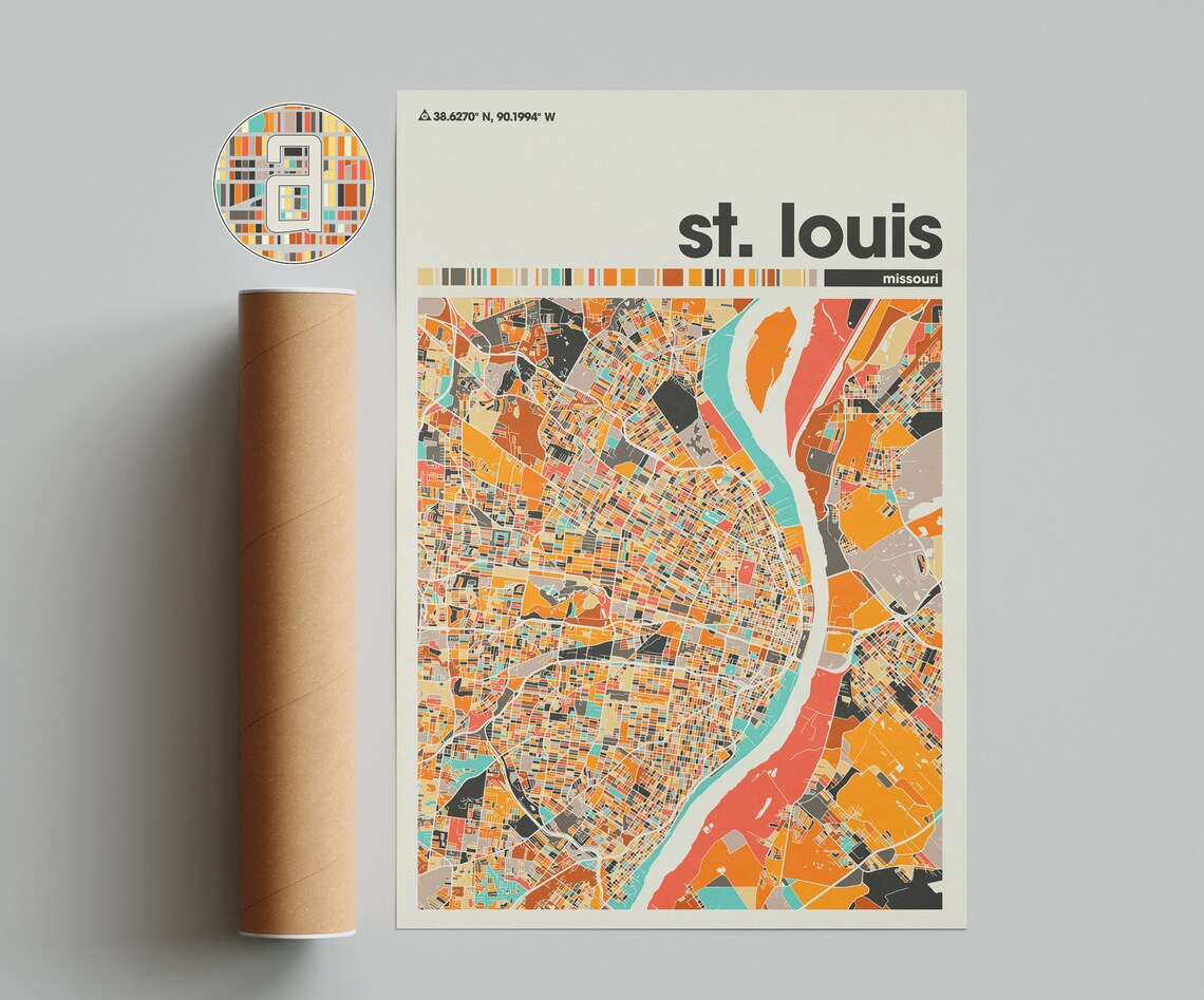St. Louis Colorful Map, City St. Louis Map, St. Louis Minimalist Map ...