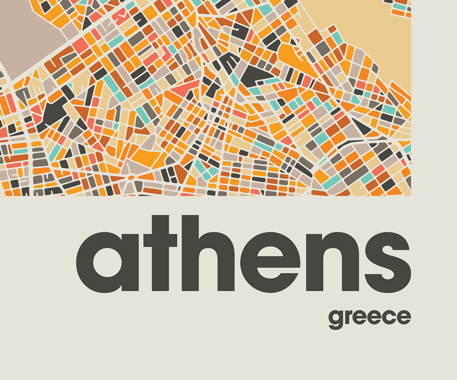 Athens Map Print, Colorful Map, Minimalist Athens Print, Greece City ...